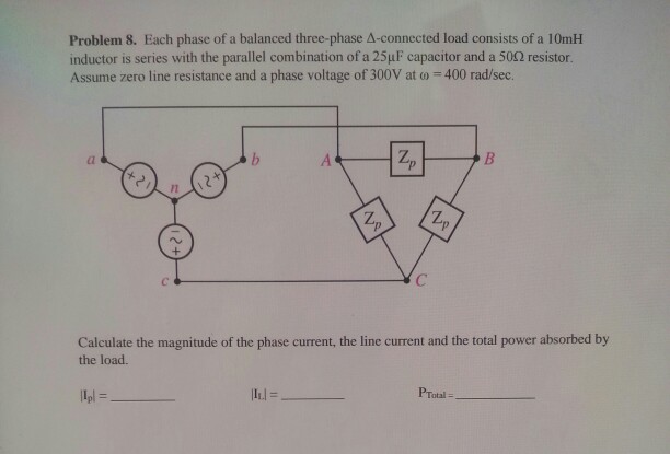 Solved Each phase of a balanced three-phase delta-connected | Chegg.com