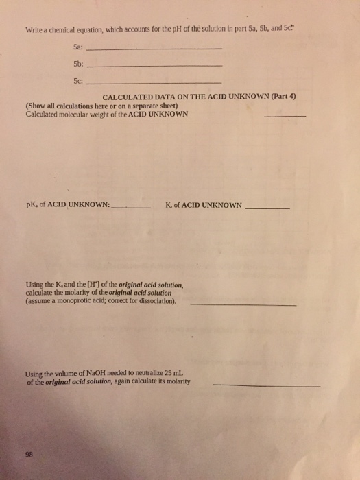 Solved Date Name DATA SHEET: pH, BUFFERS AND K. UNKNOWN Part | Chegg.com
