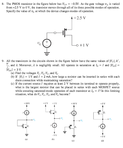 Solved The PMOS transistor in the figure below has V_tp = | Chegg.com