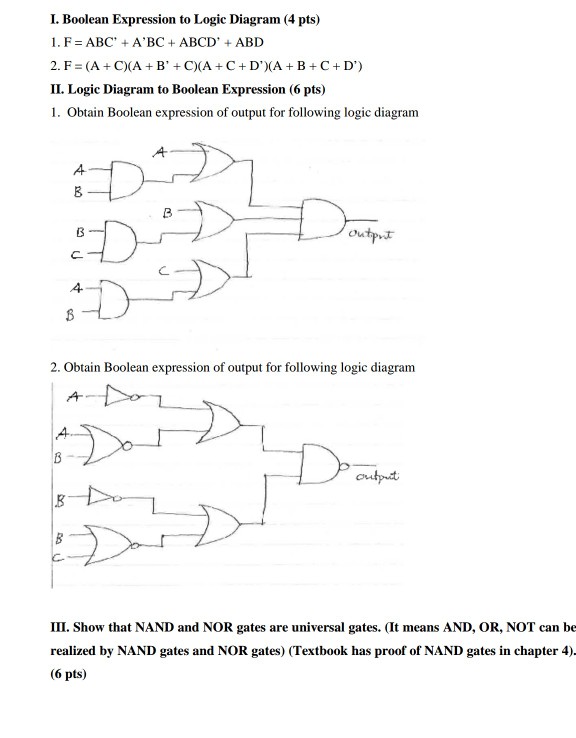 Solved I. Boolean Expression to Logic Diagram (4 pts) 1, F = | Chegg.com