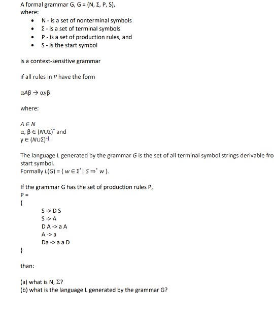 Solved A formal grammar G, G-(N,2, P, S), where . N is a set | Chegg.com