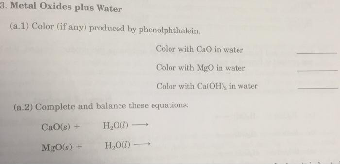 Solved Metal Oxides plus Water Color (if any) produced by | Chegg.com