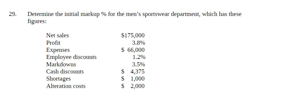 Solved Determine the initial markup % for the men's | Chegg.com