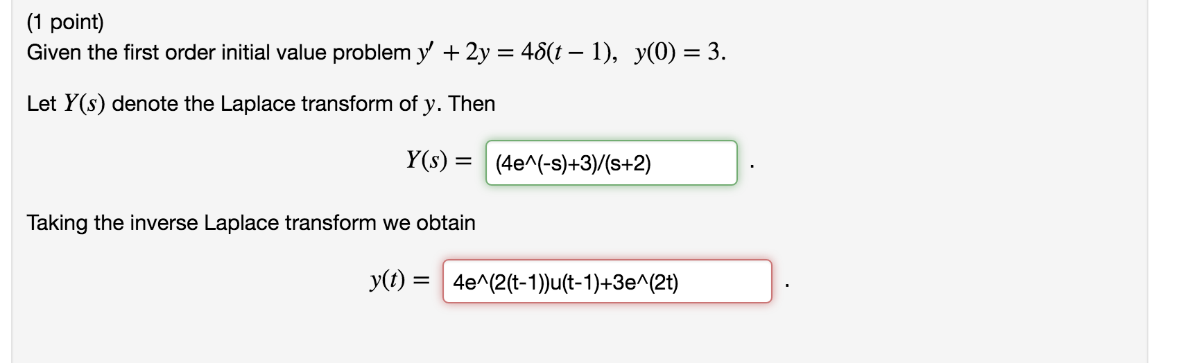 Solved Given the first order initial value problem y' + 2y = | Chegg.com