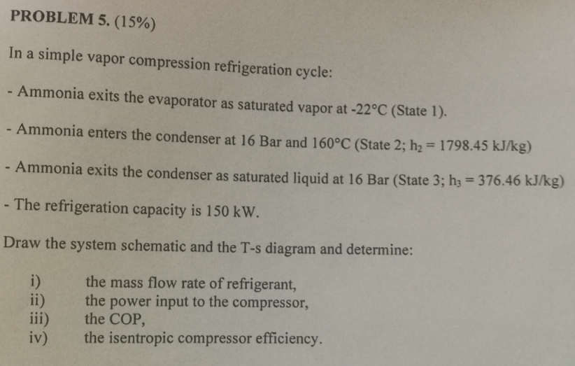 Solved PROBLEM 5. (15%) In a simple vapor compression | Chegg.com