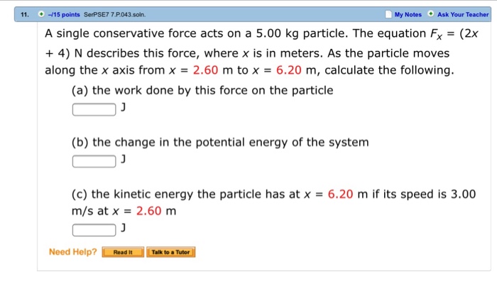 Solved A single conservative force acts on a 5.00 kg | Chegg.com