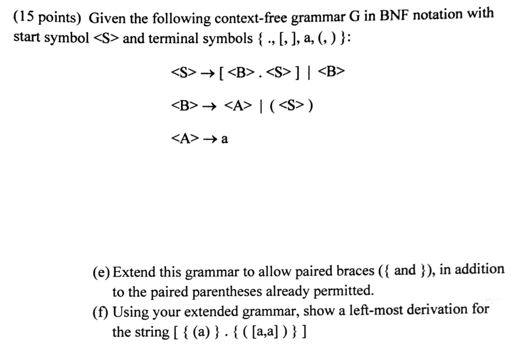 Solved (15 points) Given the following context-free grammar | Chegg.com