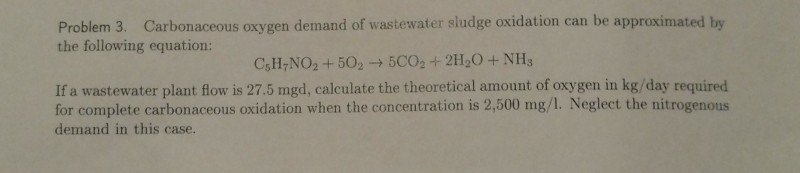 Solved Problem 3. Carbonaceous oxygen demand of wastewater | Chegg.com