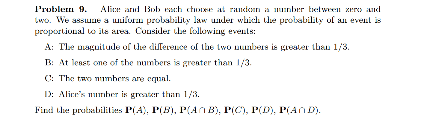 Solved Problem 9. Alice and Bob each choose at random a | Chegg.com