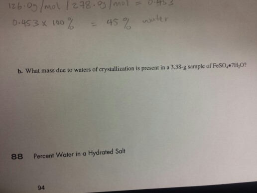 Solved b. What mass due to waters of crystallization is | Chegg.com