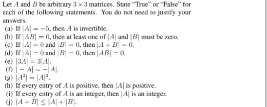 Solved Let A and B be arbitrary 3 times 3 matrices. State | Chegg.com