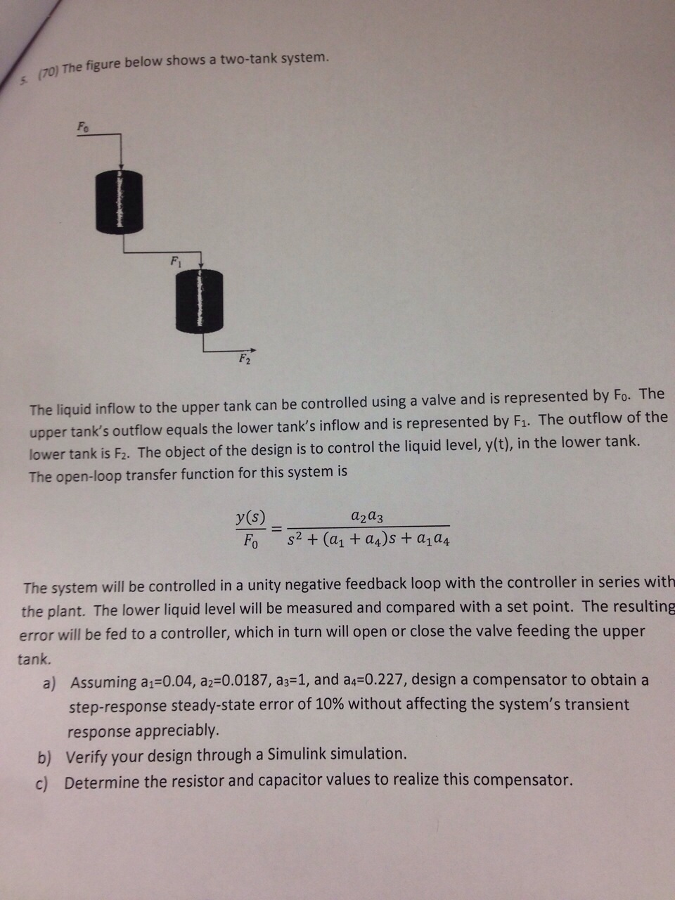 5. The figure below shows a two-tank system. The | Chegg.com
