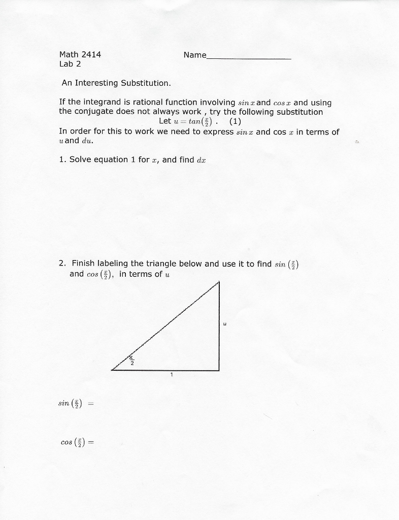 Solved Math 2414 Name Lab 2 An Interesting Substitution. If | Chegg.com