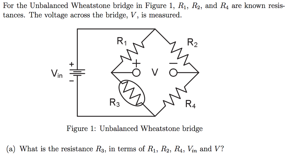 Solved For the Unbalanced Wheatstone bridge in Figure 1, | Chegg.com