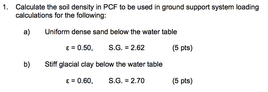 Solved 1. Calculate the soil density in PCF to be used in | Chegg.com