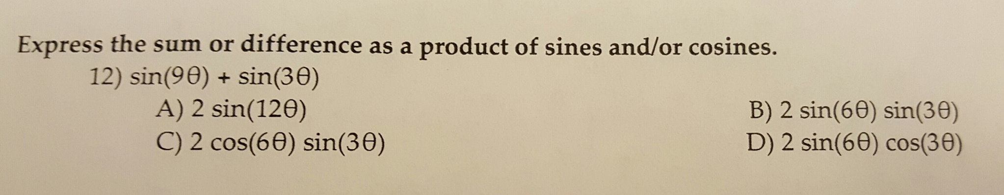 Solved Express the sum or difference as a product of sines | Chegg.com