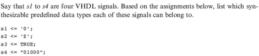 Solved Say that s to s4 are four VHDL signals. Based on the | Chegg.com