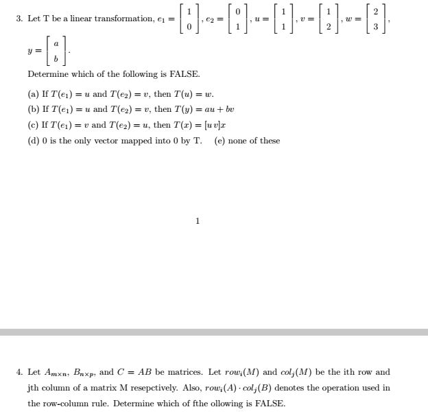 Solved 3. Let T be a linear transformation, e1- of the | Chegg.com