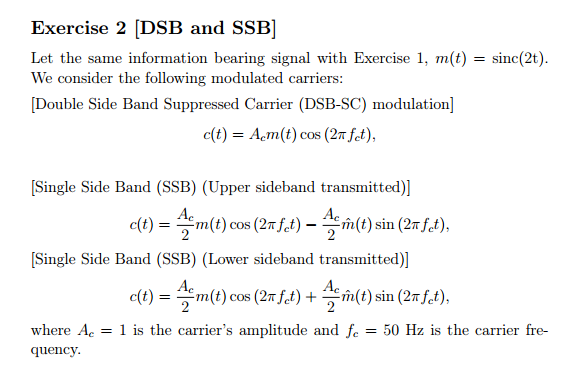 Exercise 2 DSB and SSB] Let the same information | Chegg.com