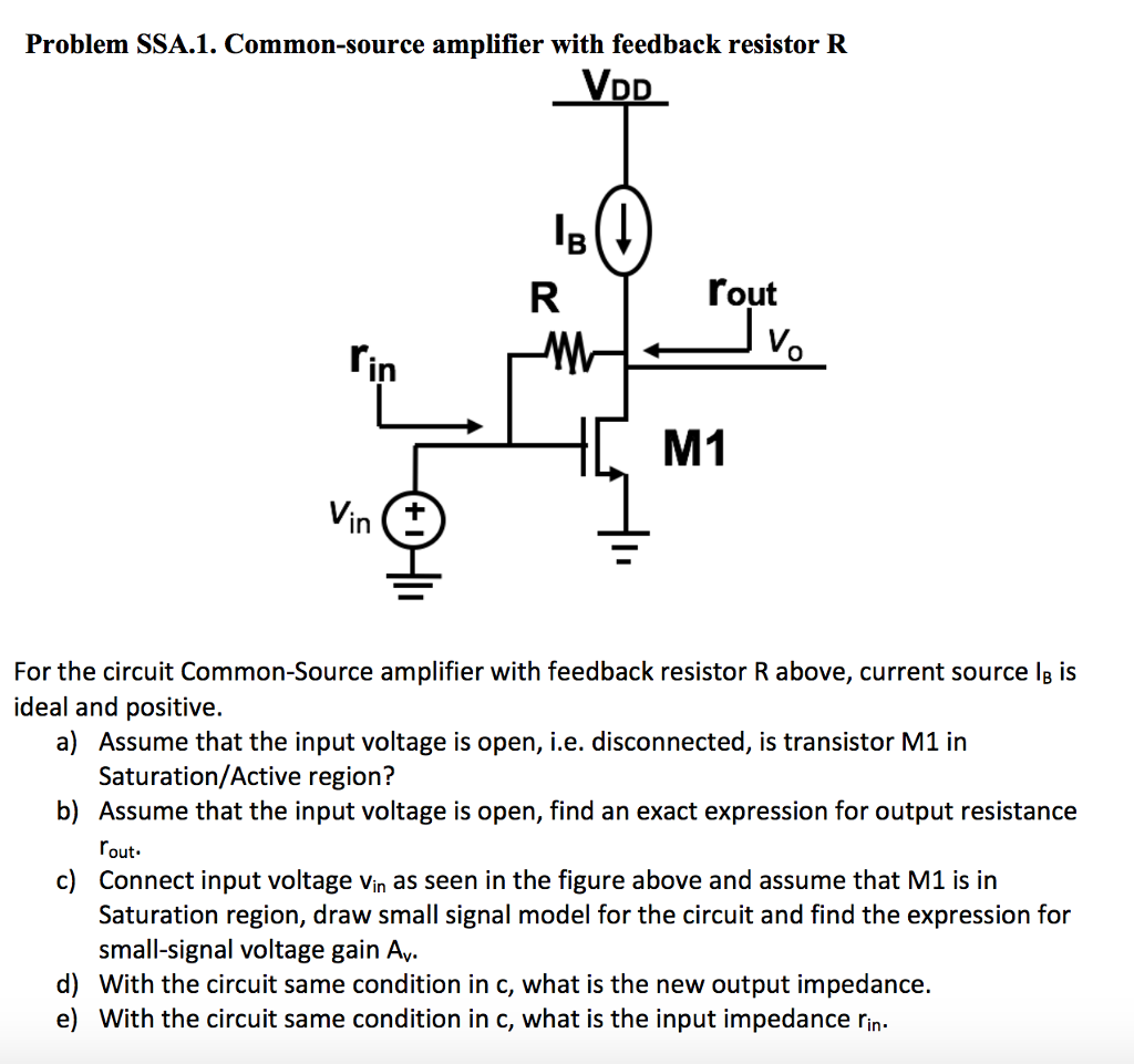 Solved Problem SSA.1. Common-source amplifier with feedback | Chegg.com