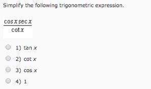 Solved Simplify the following trigonometric expression. cos | Chegg.com