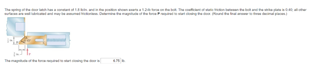 Solved The spring of the door latch has a constant of 1.8 | Chegg.com