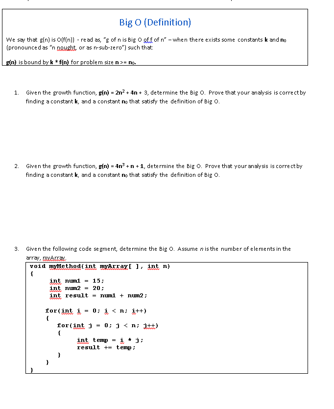 Solved Big O (Definition) We say that g(n) is O(f(n)) - | Chegg.com