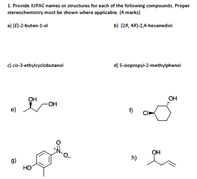 Solved Provide IUPAC names or structures for each of the | Chegg.com