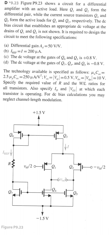 Solved Figure P9.23 shows a circuit for a differential | Chegg.com