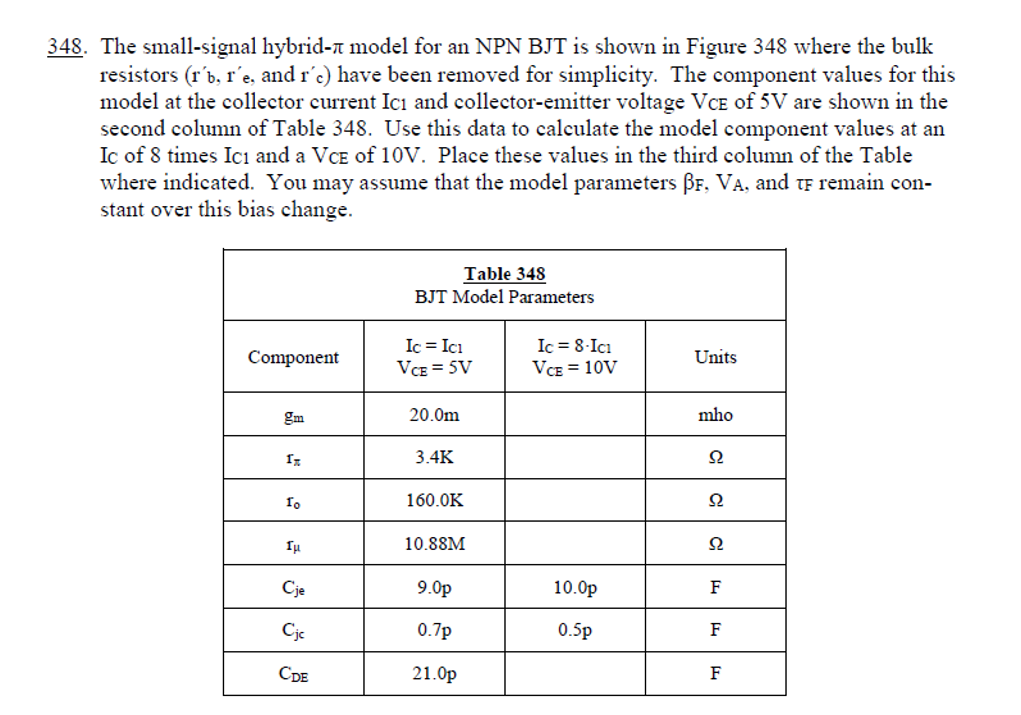Solved The small-signal hybrid-pi model for an NPN BJT is | Chegg.com