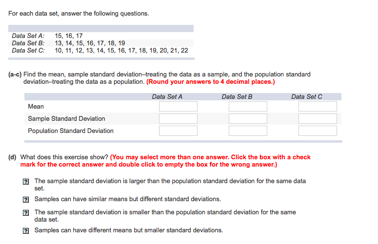 Solved For each data set, answer the following questions. | Chegg.com Solved For each data set, answer the following questions. | Chegg.com