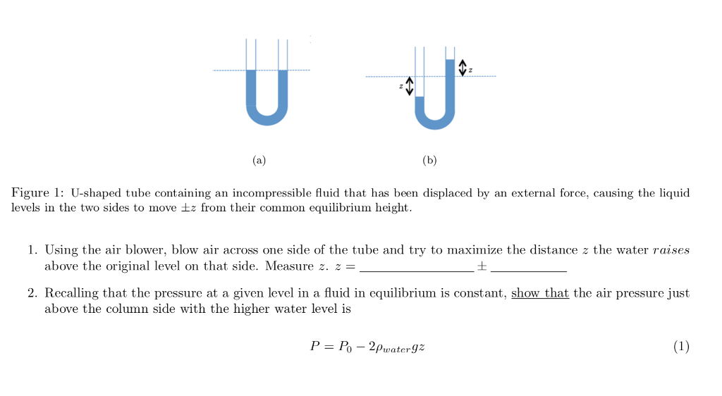 Solved Figure 1: U-shaped tube containing an incompressible | Chegg.com
