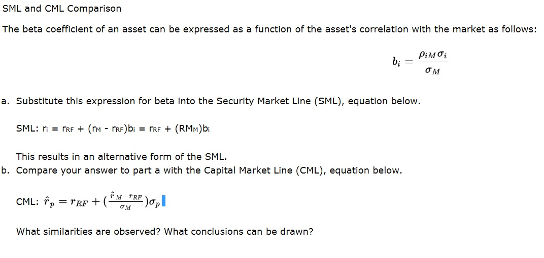 Solved Sml And Cml Comparison The Beta Coefficient Of An 