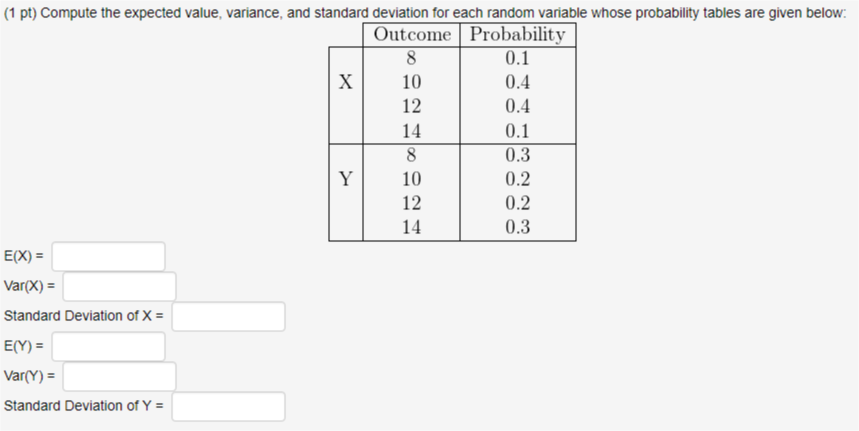 Solved (1 pt) Compute the expected value, variance, and | Chegg.com