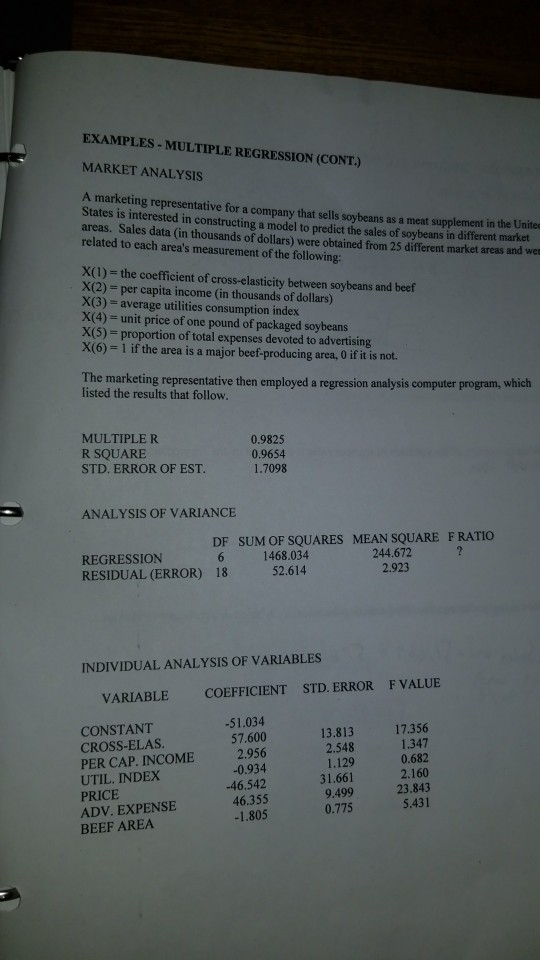 Solved EXAMPLES- MULTIPLE REGRESSION (CONT.) MARKET ANALYSIS | Chegg.com