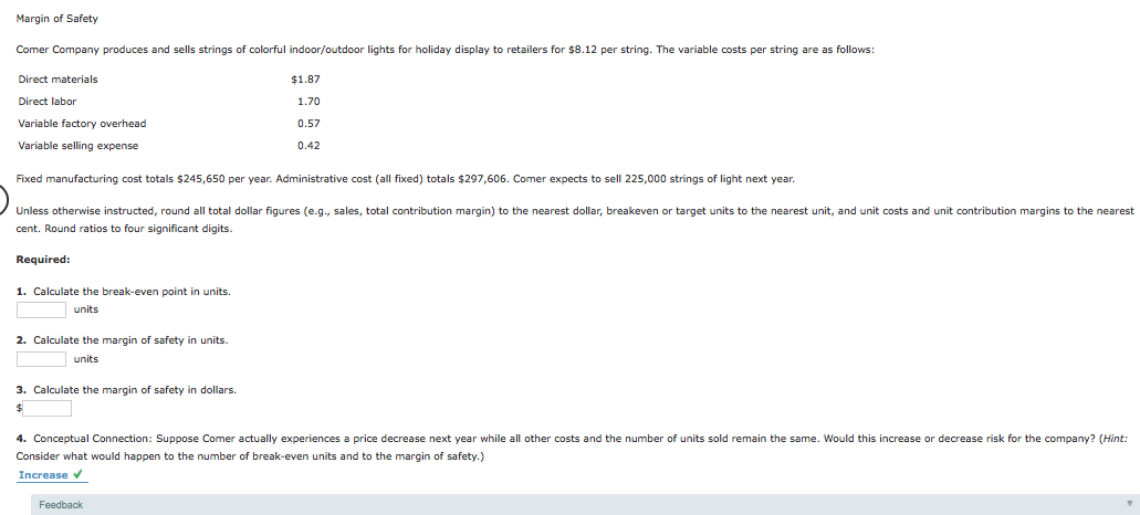 Solved Comer Company produces and sells strings of colorful | Chegg.com