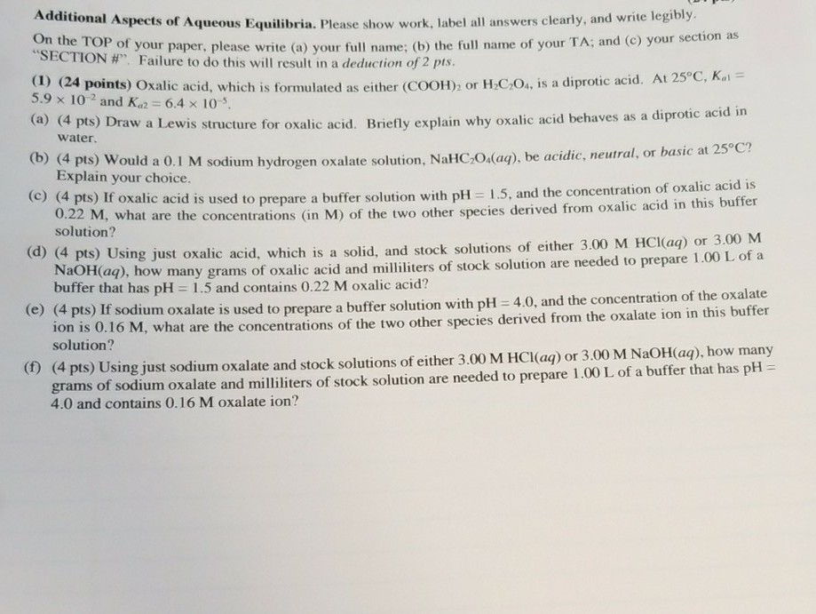 Solved Additional Aspects of Aqueous Equilibria. Please show | Chegg.com