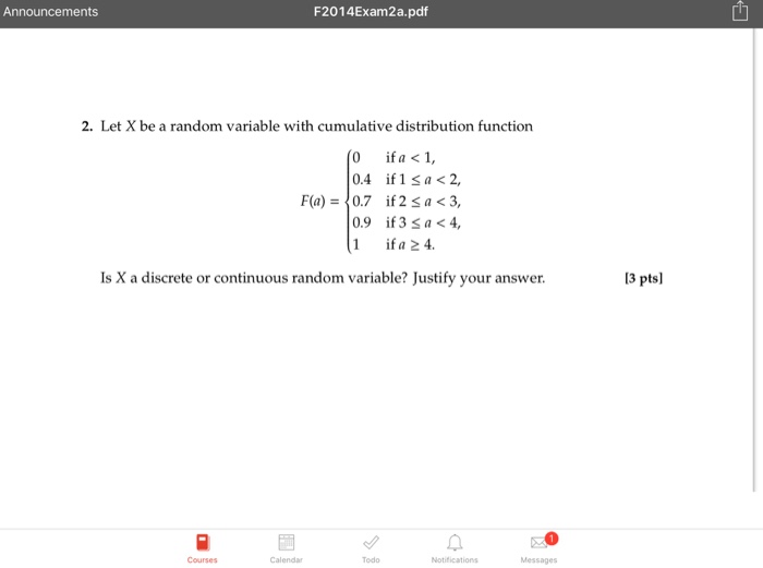 Solved Let X be a random variable with cumulative | Chegg.com