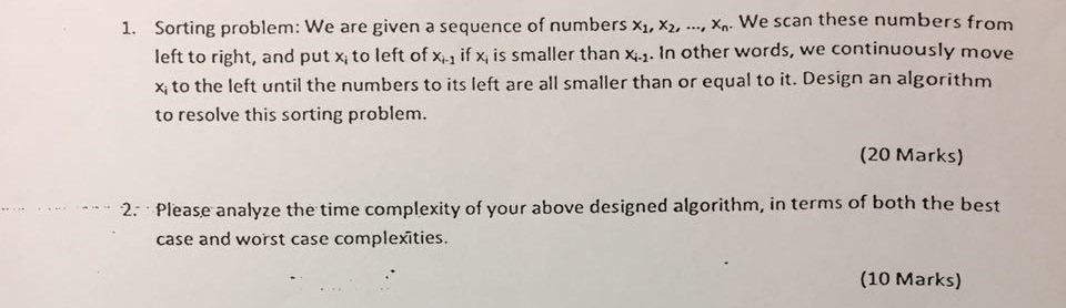 Solved Sorting problem: We are given a sequence of numbers | Chegg.com