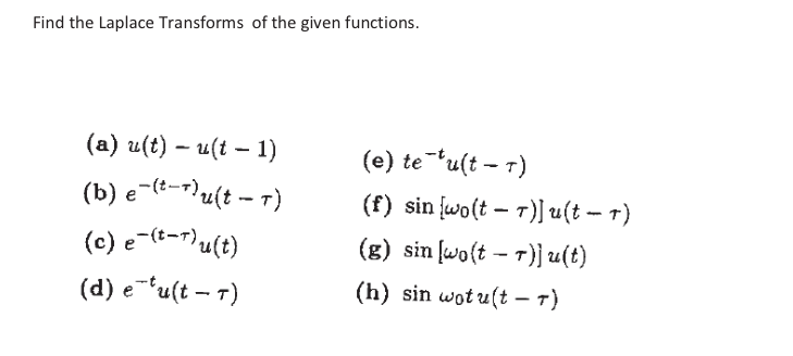Find the Laplace Transforms of the given functions. | Chegg.com