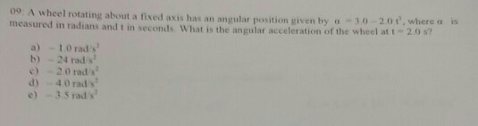 Solved A wheel rotating about a fixed axis has an angular | Chegg.com