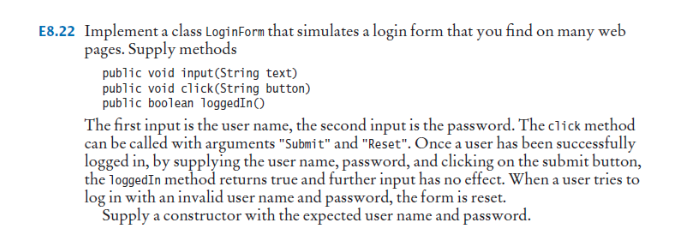 Implement a clas loginform that simulates a login | Chegg.com