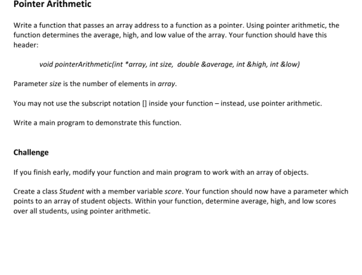Solved Pointer Arithmetic Write a function that passes an | Chegg.com