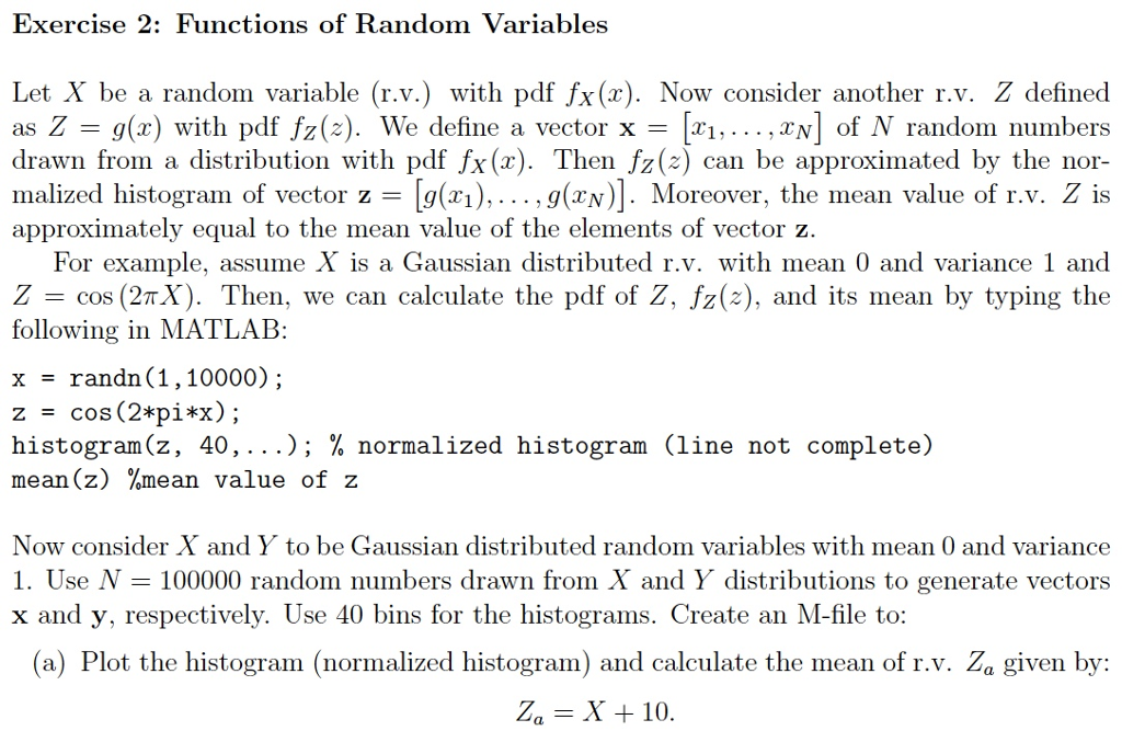 Exercise 2: Functions of Random Variables Let X be a | Chegg.com