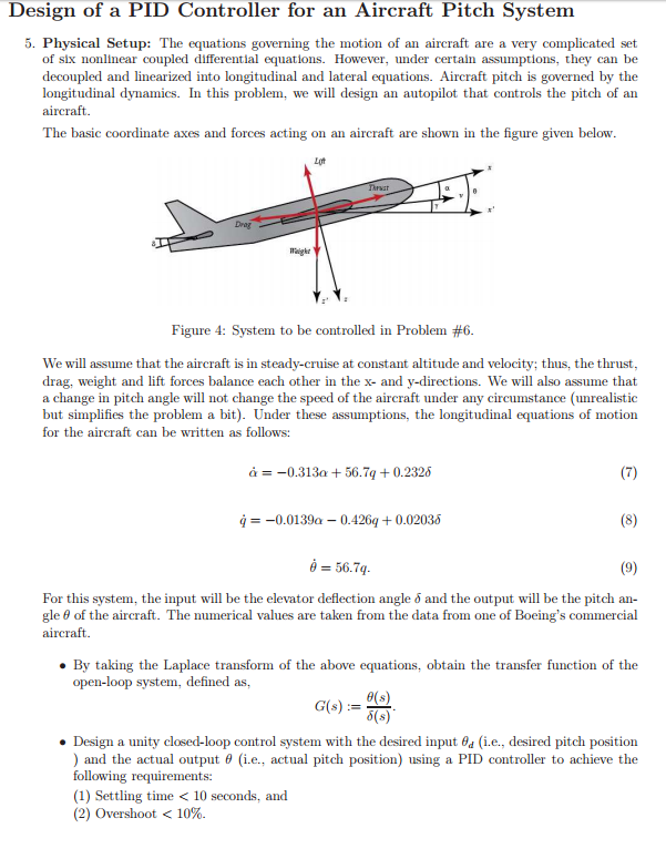 Design of a PID Controller for an Aircraft Pitch | Chegg.com