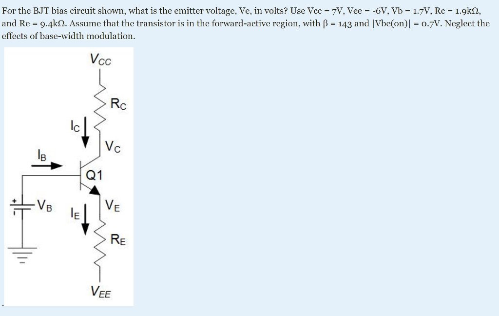 Solved For the BJT bias circuit shown, what is the emitter | Chegg.com