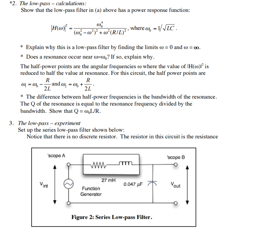 Solved *2. The low-pass -calculations: Show that the | Chegg.com