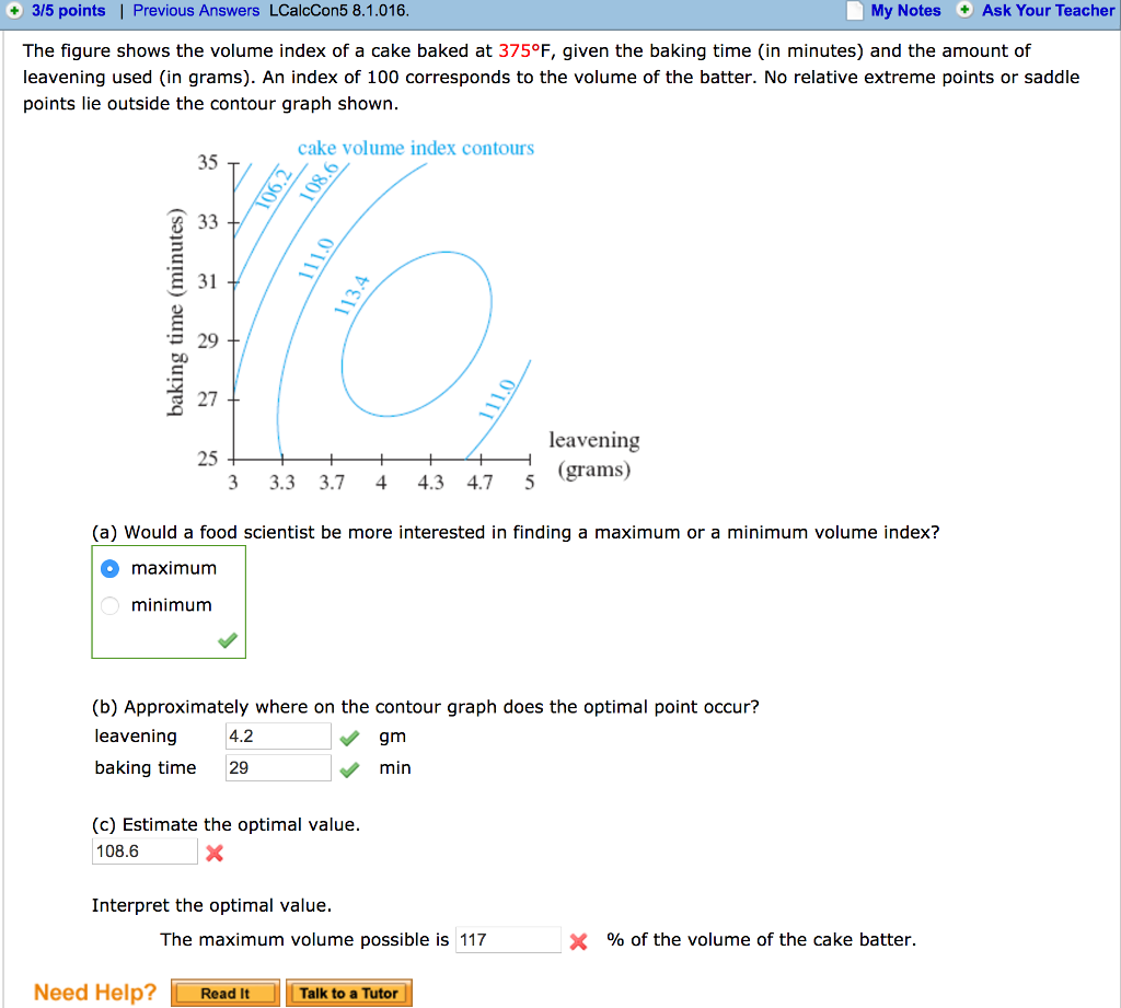 Solved The figure shows the volume index of a cake baked at | Chegg.com