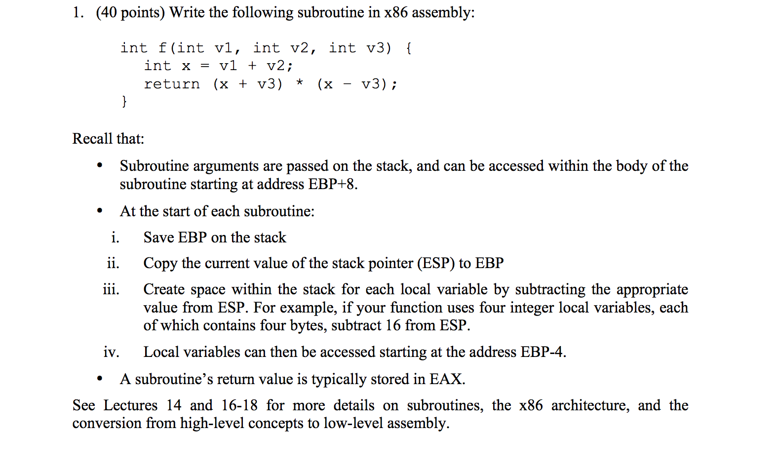Solved Write The Following Subroutine In X86 Assembly