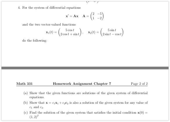 Solved 4. For the system of differential equations x'= Ax A | Chegg.com